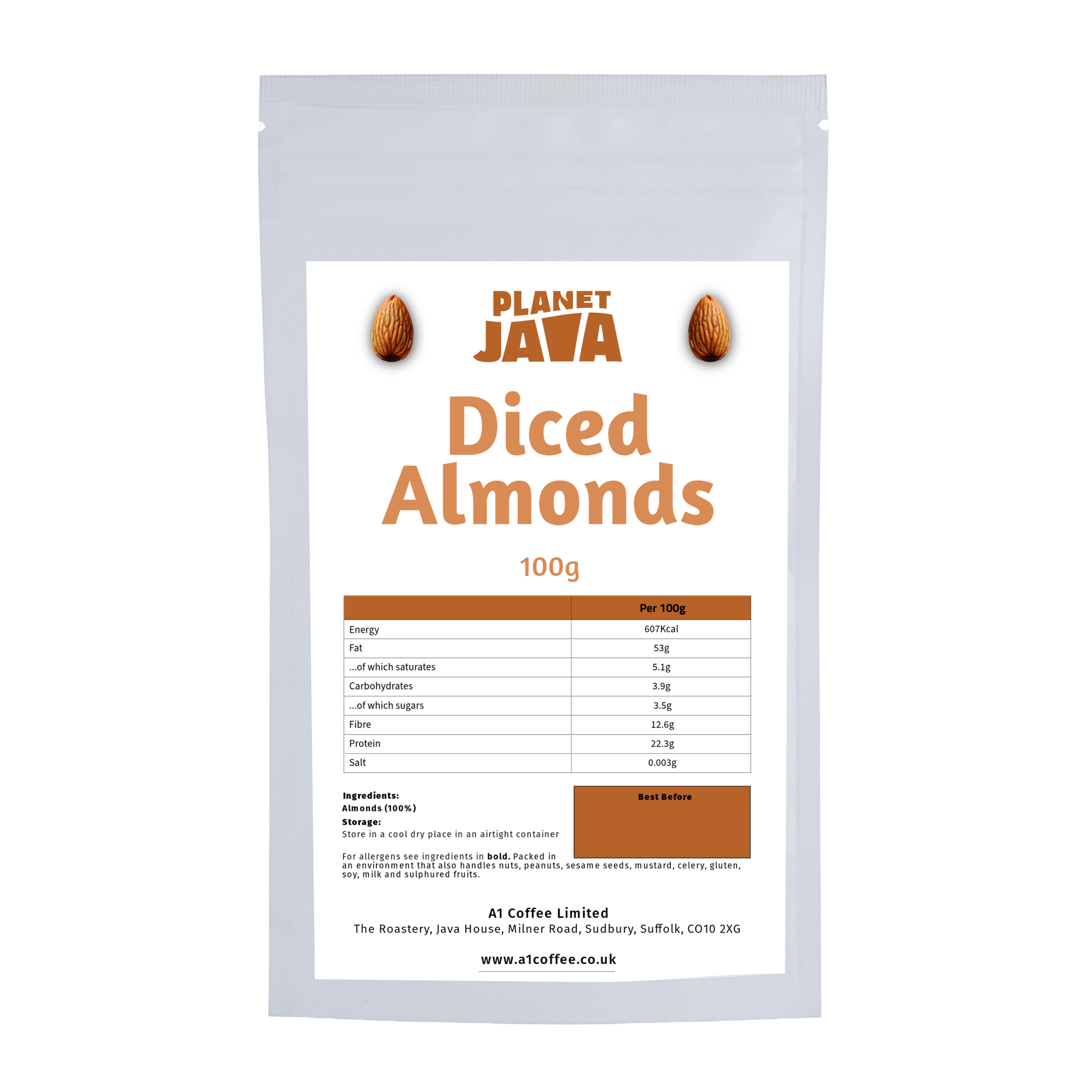 Planet Java Diced Almonds | 100g Resealable Pouch – Bulk Coffee