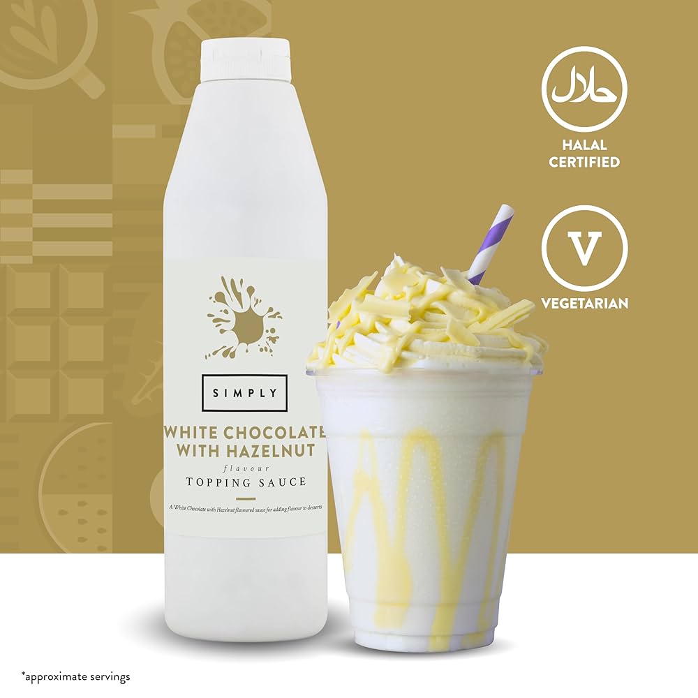 Simply White Chocolate Hazelnut Topping Sauce | 1kg Bottle – Bulk Coffee